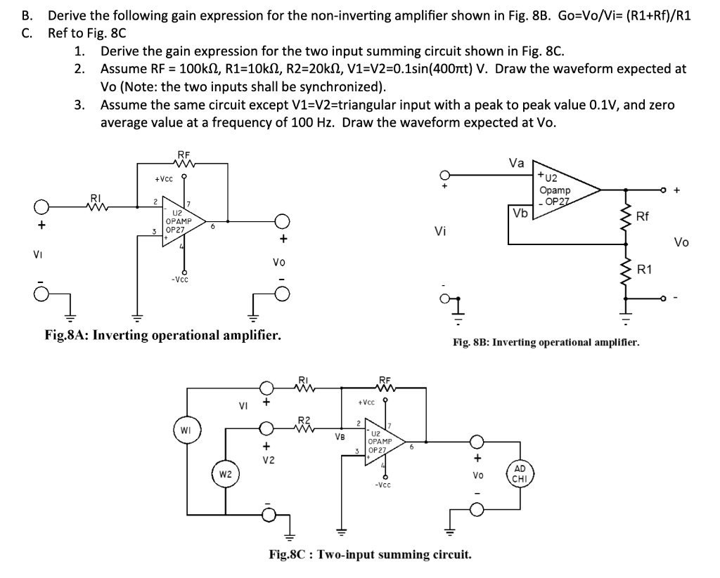 B. Derive the following gain expression for the non-inverting amplifier shown in Fig. 8B. Go=Vo ...