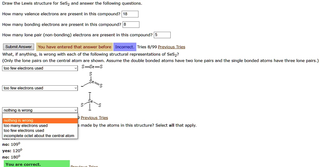 SOLVED: Draw the Lewis structure for SeS2 and answer the following ...