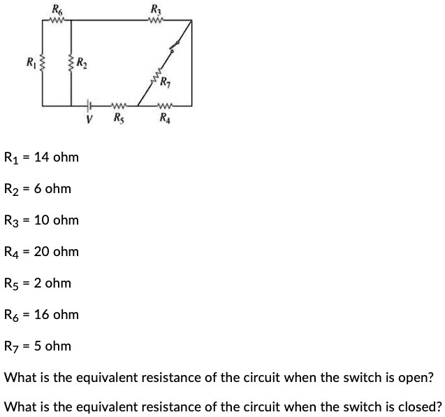 SOLVED: R1 = 14 ohm Rz = 6 ohm R3 10 ohm R4 = 20 ohm Rs = 2 ohm R6 16 ...