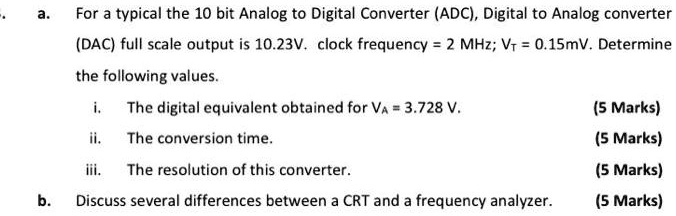 For a typical 10-bit Analog to Digital Converter (ADC), Digital to Analog Converter (DAC) full ...