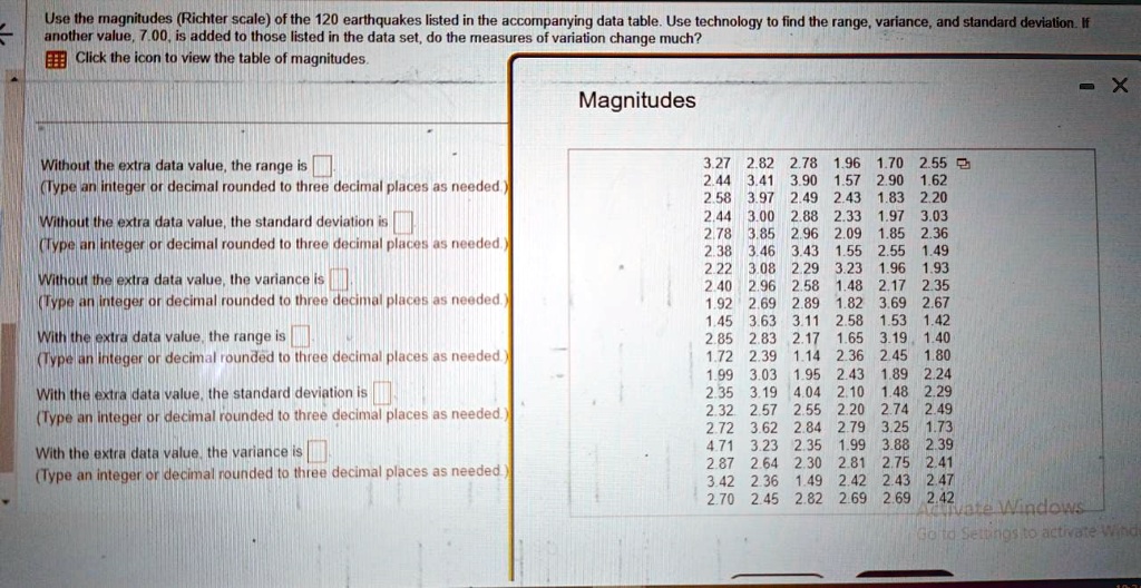 texts use the magnitudes richter scale of the 120 earthquakes listed in the accompanying data ...