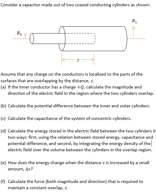 SOLVED: Consider capacitor made out of two coaxial conducting cylinders ...