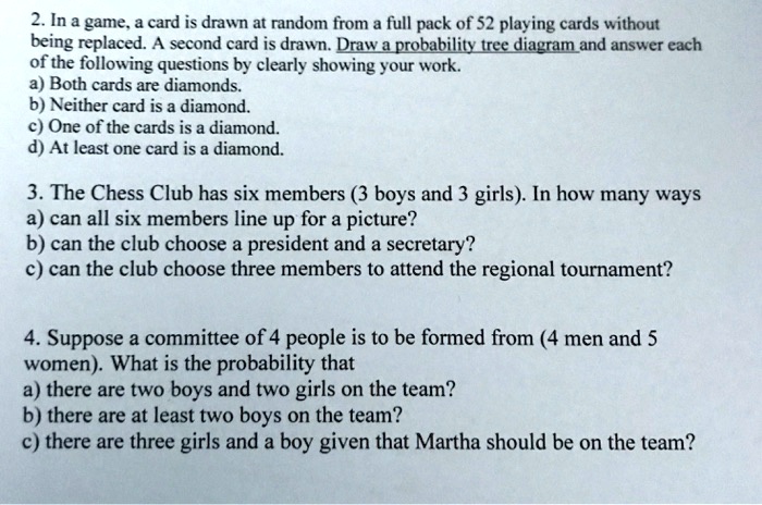 SOLVED:In a game_ 4 card is drawn at random from full pack of 52 ...