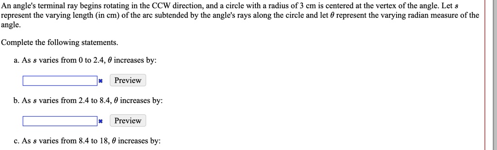 SOLVED: An angle's terminal ray begins rotating in the CCW direction ...