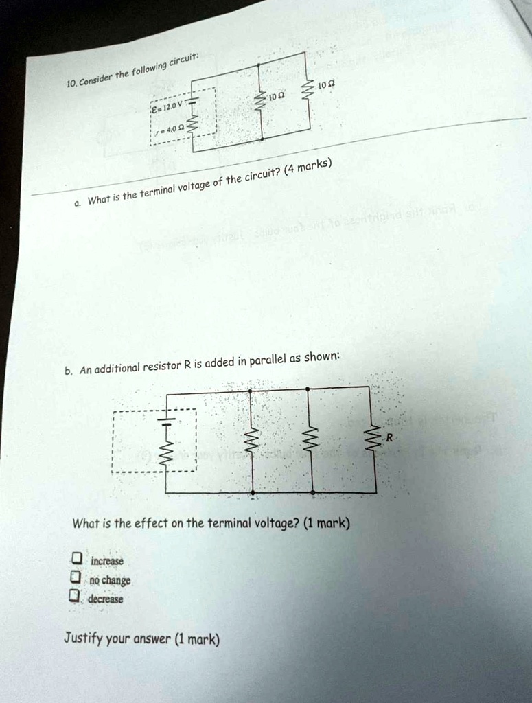 SOLVED: Consider the following circuit: a. What is the terminal voltage of the circuit? (4 marks ...