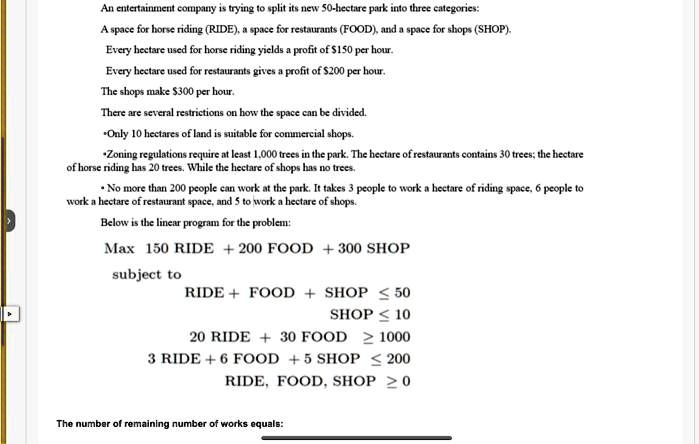 SOLVED: An entertainment company is trying to split its new 50-hectare park into three ...