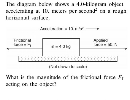 The diagram below shows a 4.0 -kilogram object accelerating at 10 ...