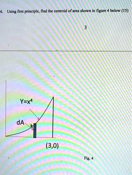 4. Using first principle, find the centroid of area shown in figure 4 below (15) Y = x^4 dA (3,0 ...