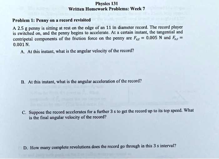 physics 131 written homework problems week problem i penny on record ...