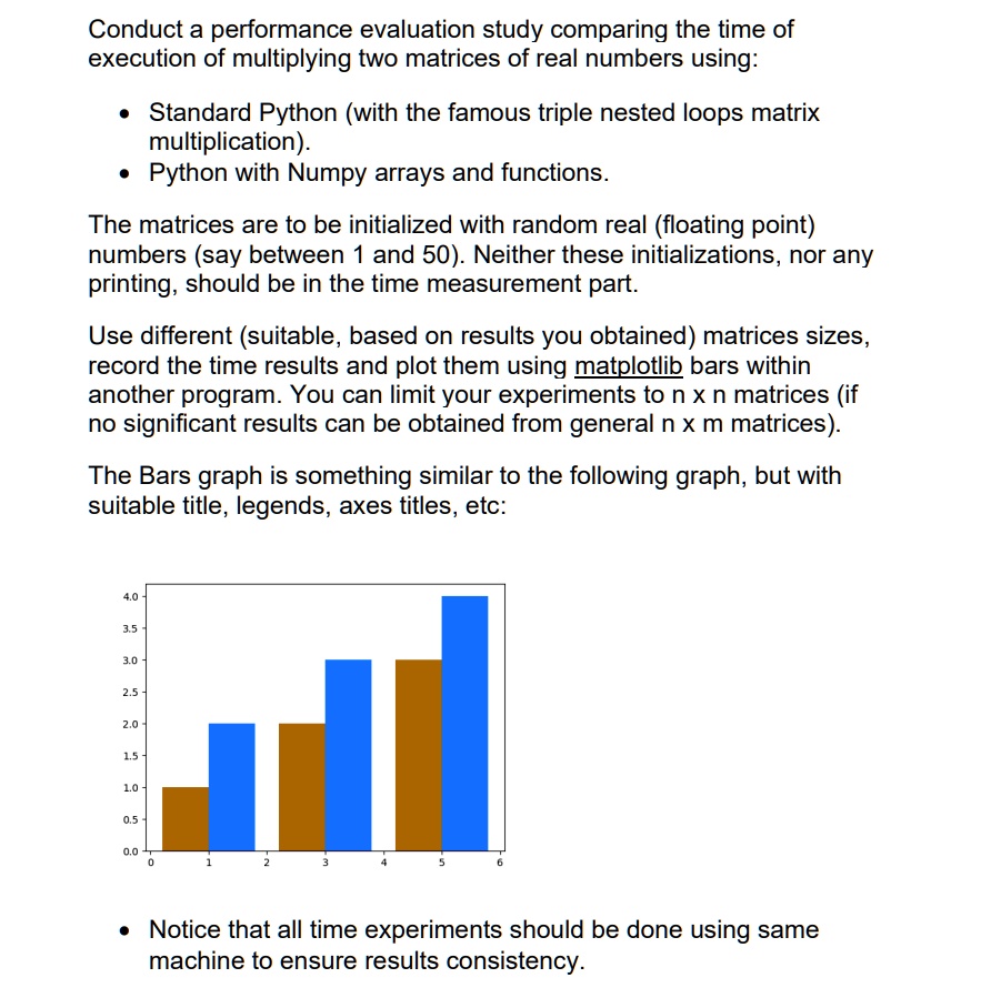 Conduct a performance evaluation study comparing the time of execution of multiplying two ...