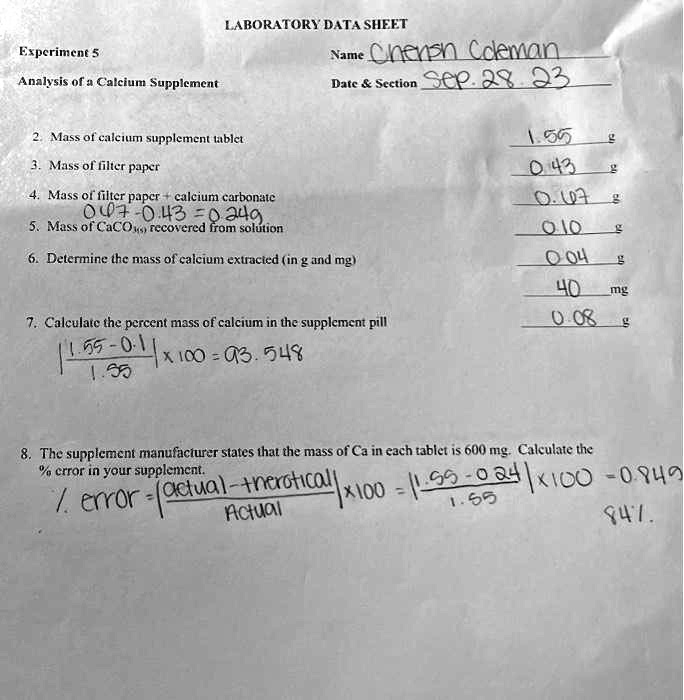 texts experiment 5 analysis of a calcium supplement laboratory data ...