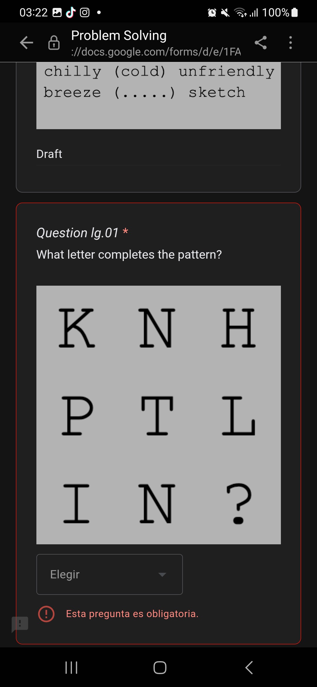 03:22 c x r. ll 100 % Problem Solving ://docs.google.com/forms/d/e/1FA ...