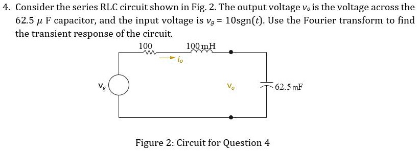 SOLVED: Consider the series RLC circuit shown in Fig. 2. The output ...