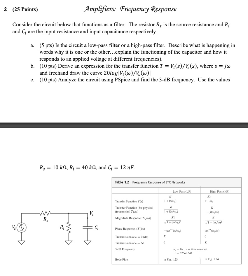 SOLVED: Amplifiers: Frequency Response Consider the circuit below that functions as a filter ...
