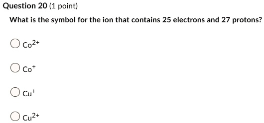 question 20 1 point what is the symbol for the ion that contains 25 ...