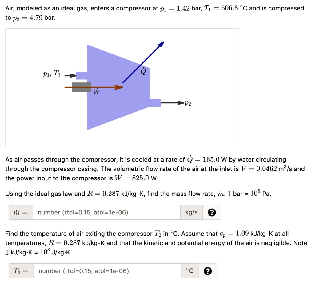 air modeled as an ideal gas enters a compressor at p1 142 bar t1 5068 c ...