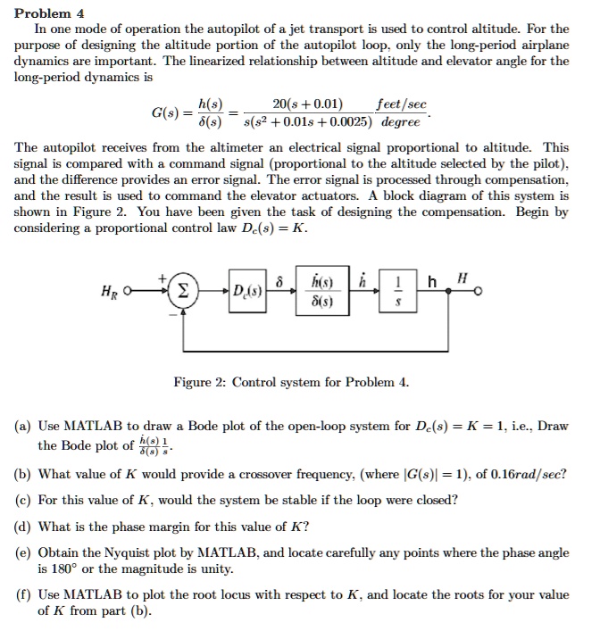 SOLVED: Problem 4: Autopilot Altitude Control System Design In one mode ...