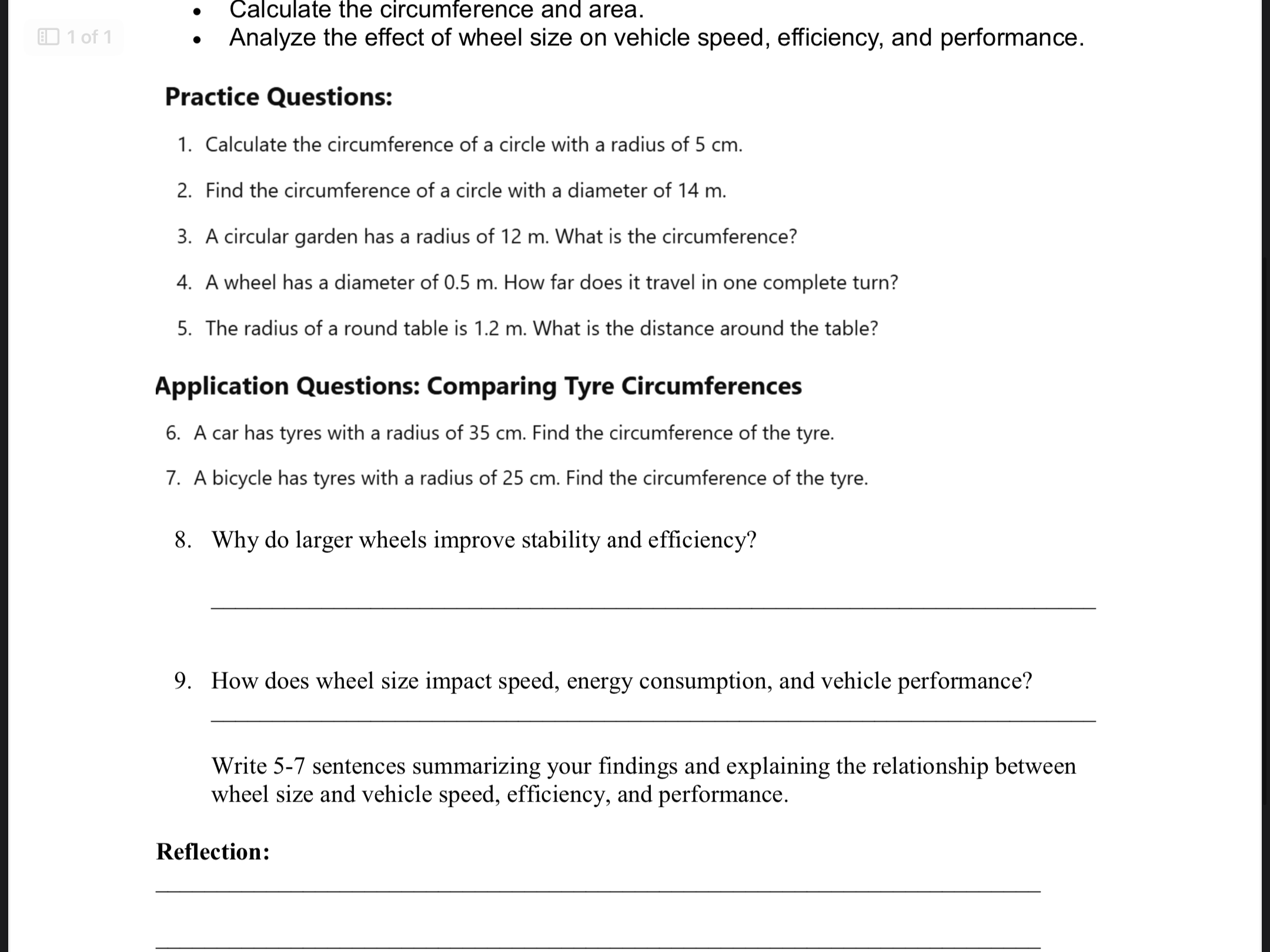 - Calculate the circumference and area. - Analyze the effect of wheel ...