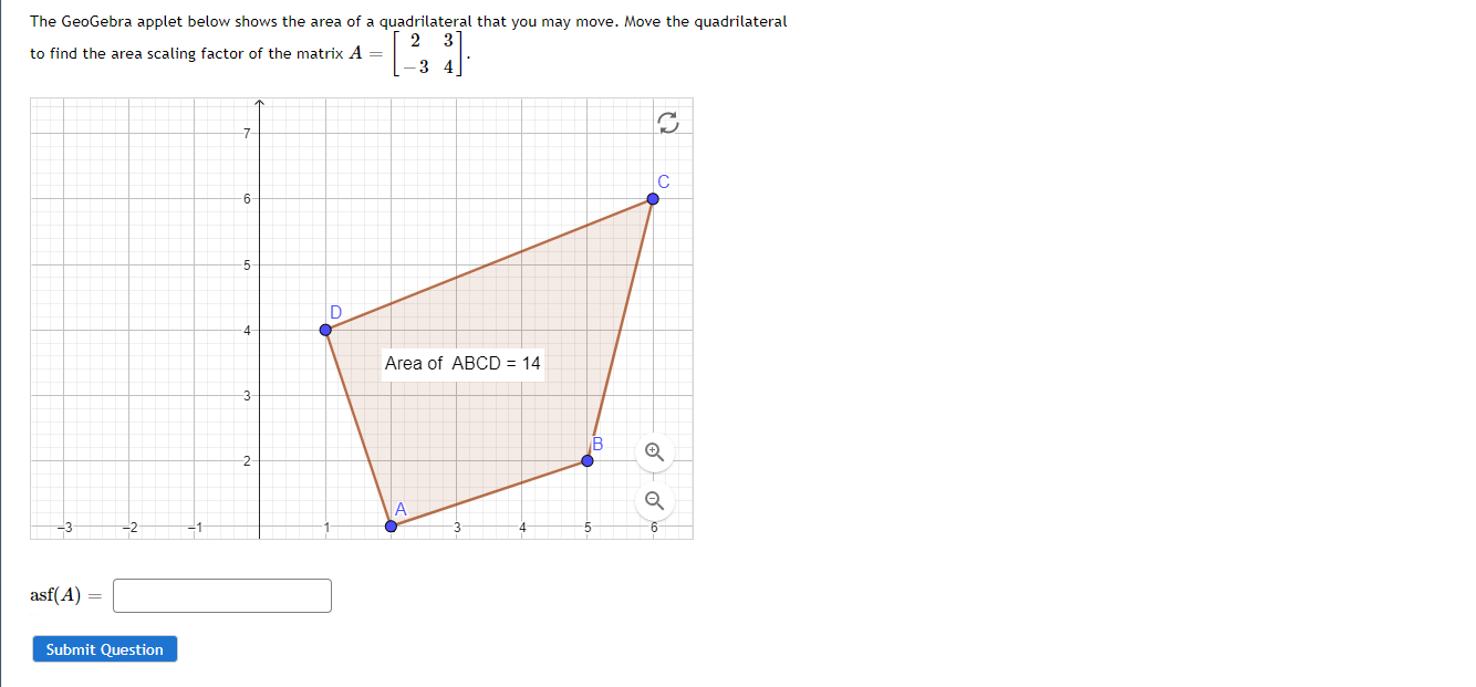 The GeoGebra applet below shows the area of a quadrilateral that you ...