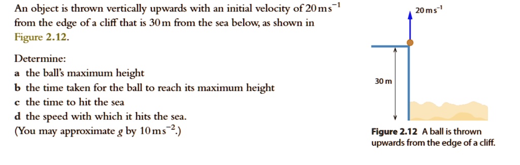 an object is thrown vertically upwards with an initial velocity of 20ms from the edge of a cliff ...