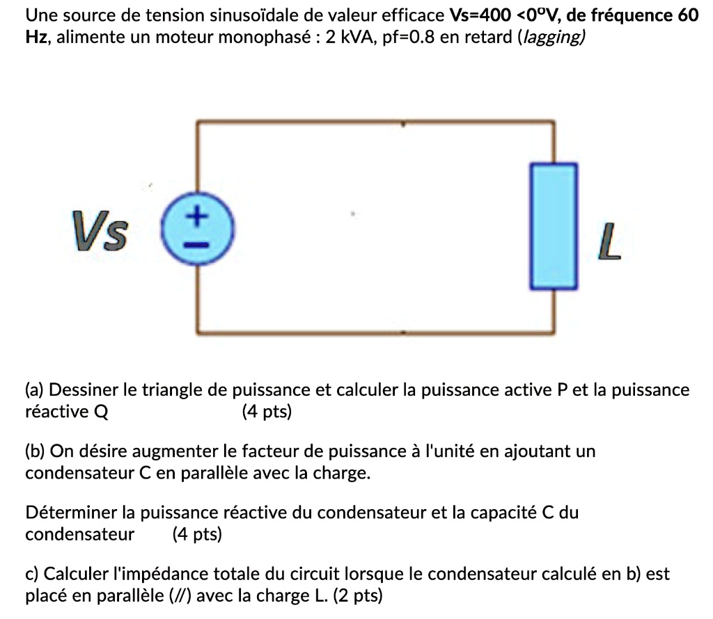 SOLVED: Une source de tension sinusoÃ¯dale de valeur efficace Vs = 400 ...