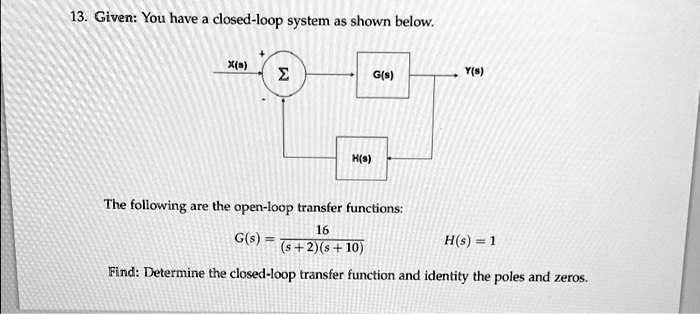 Solved Given You Have Closed Loop System As Shown Below G A H The Following Are The Open