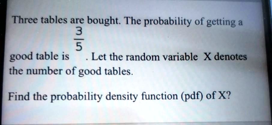 three tables are bought the probability of getting a 3 5 good table is ...
