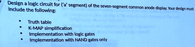 Solved Design A Logic Circuit For A Segment Of The Seven Segment Common Anode Displayyour