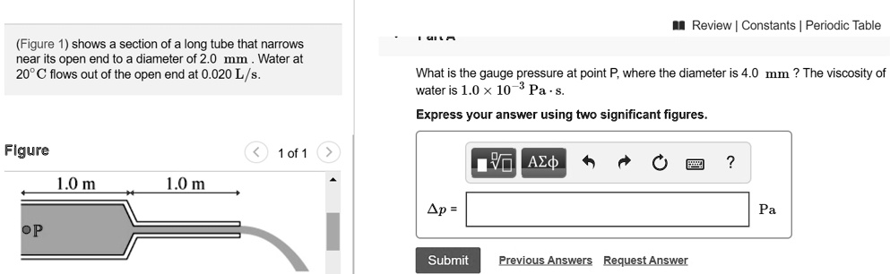 SOLVED: Review Constants Periodic Table (Figure 1) shows section of a long tube that narrows ...