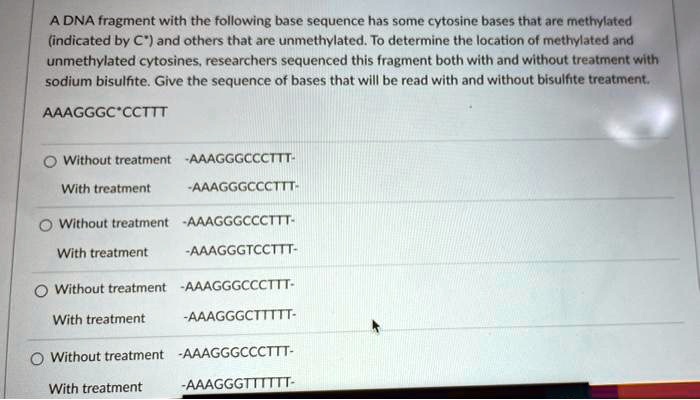 SOLVED: A DNA fragment with the following base seguence has some cytosine bases that are ...
