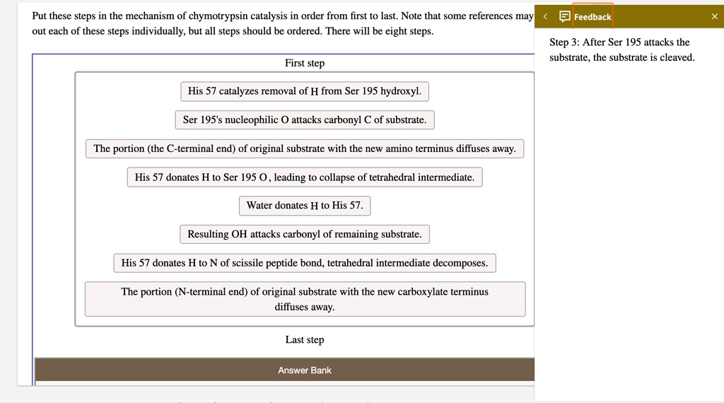 SOLVED: Put these steps in the mechanism of chymotrypsin catalysis in ...