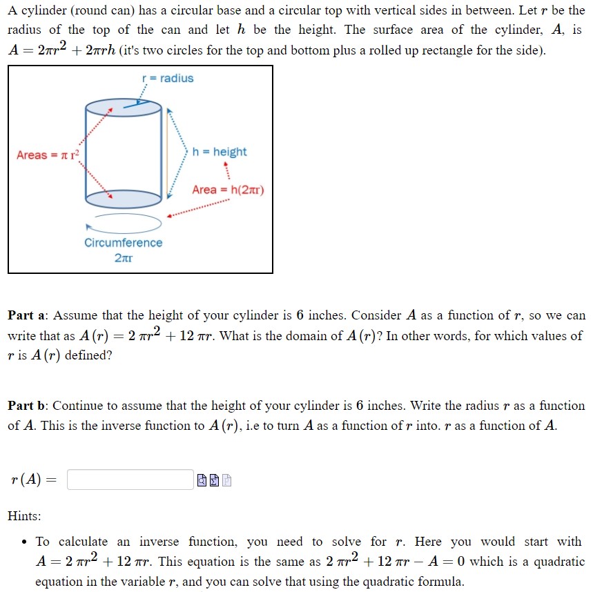 A cylinder (round can) has a circular base and a circular top with ...