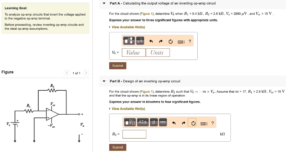 SOLVED: Part A - Calculating the output voltage of an inverting op-amp circuit Learning Goal: To ...