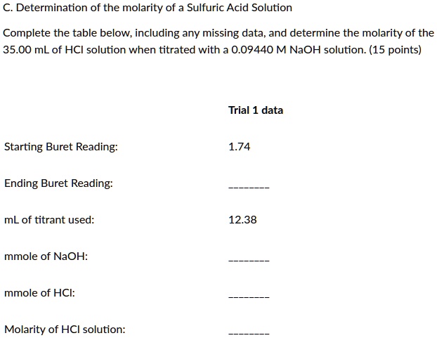C determination of the molarity of a sulfuric acid solution...