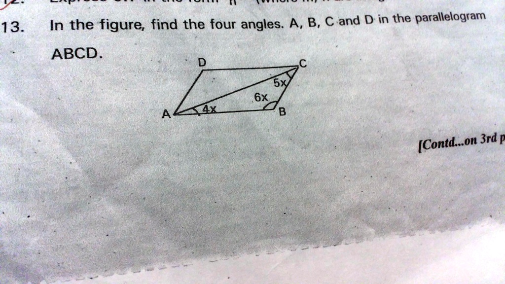 SOLVED: In the figure, find the four angles, a, b, c, and d, in the parallelogram ABCD.