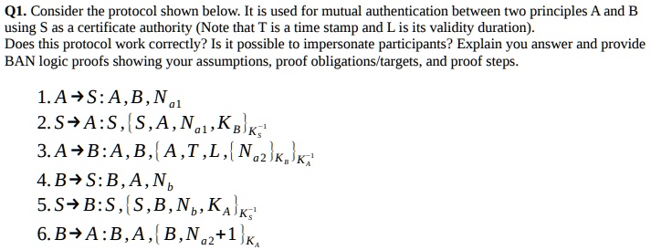 SOLVED: Consider the protocol shown below. It is used for mutual authentication between two ...
