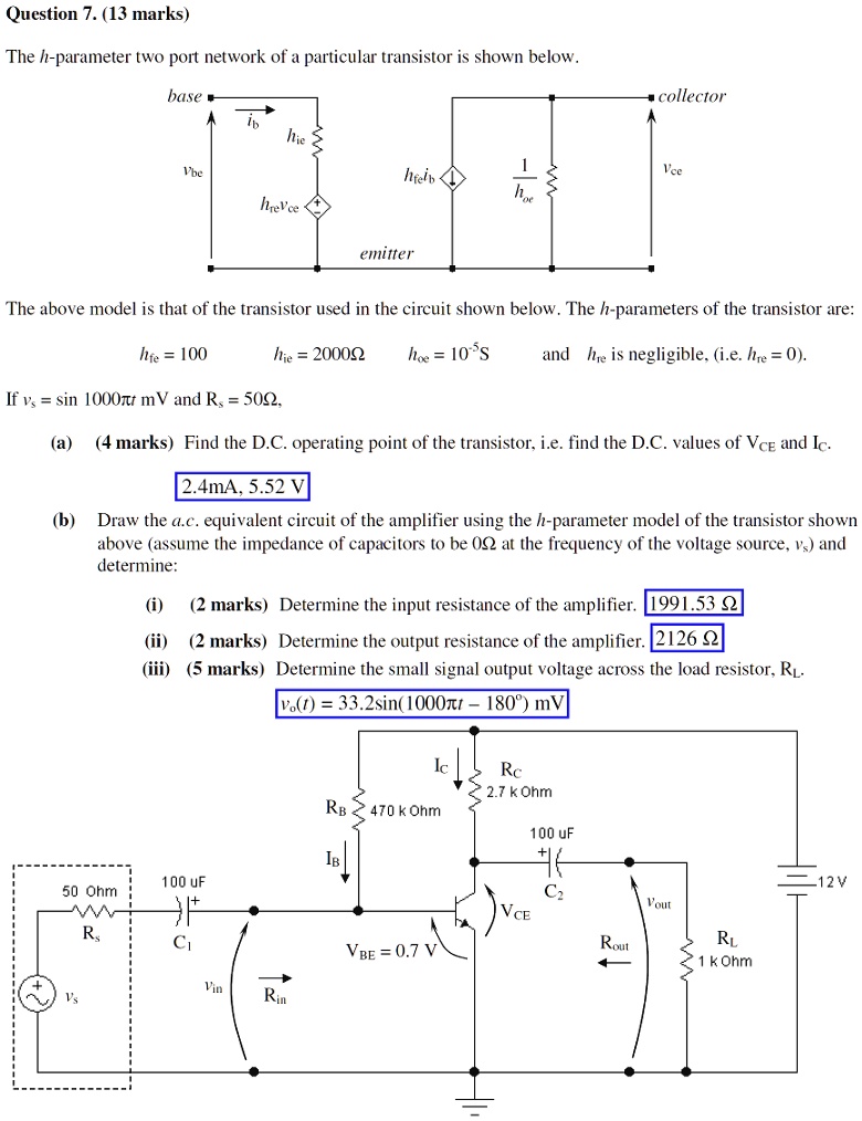 question 713 marks the h parameter two port network of a particular transistor is shown below ...