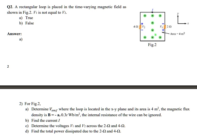 SOLVED: Q2. A rectangular loop is placed in the time-varying magnetic field as shown in Fig.2 ...