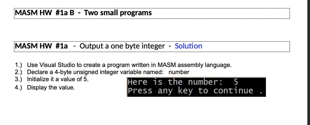 Solved Masm Hw 1a B Two Small Programs Masm Hw 1a Output A One Byte Integer Solution 1