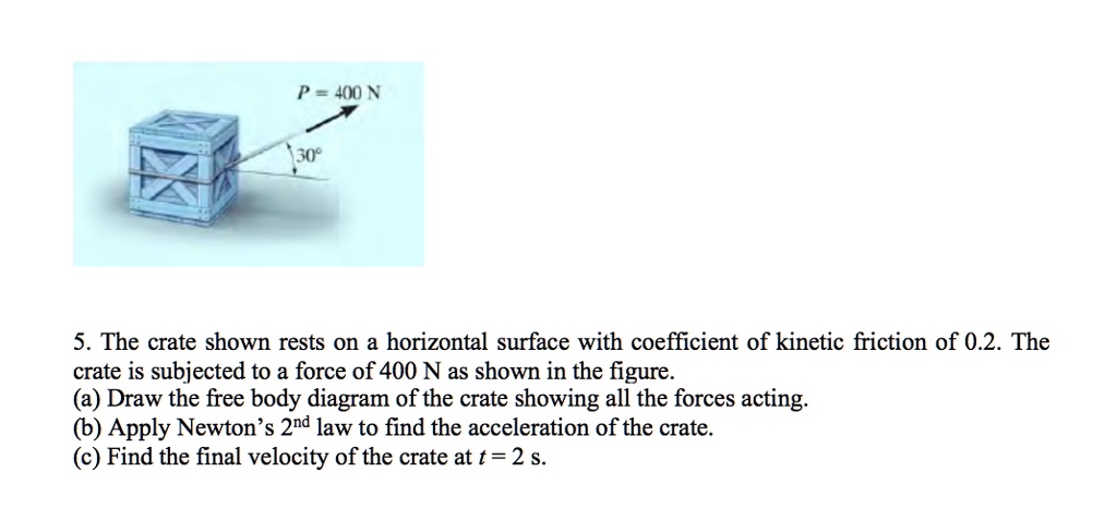 P = 400 N 30° 5. The crate shown rests on a horizontal surface with coefficient of kinetic ...