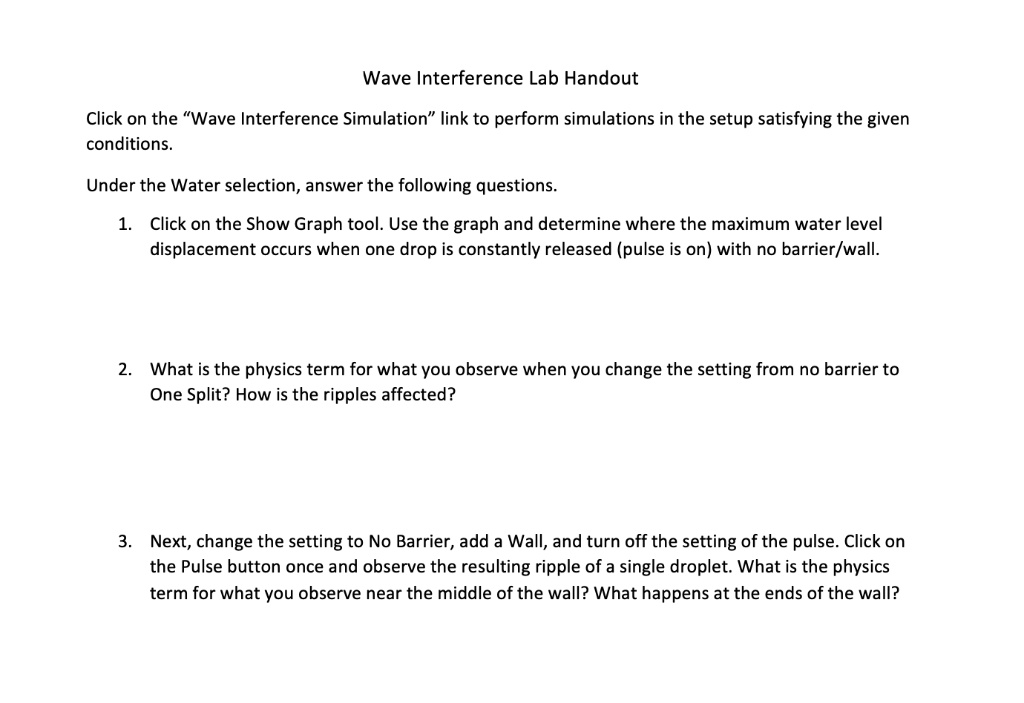 [GET ANSWER] Wave Interference Lab Handout Click on the "Wave ...