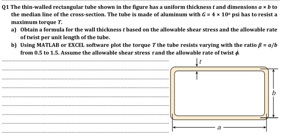 q1 the thin walled rectangular tube shown in the figure has a uniform ...
