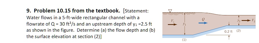 SOLVED: 9. Problem 10.15 from the textbook: [Statement: Water flows in a 5-ft-wide rectangular ...