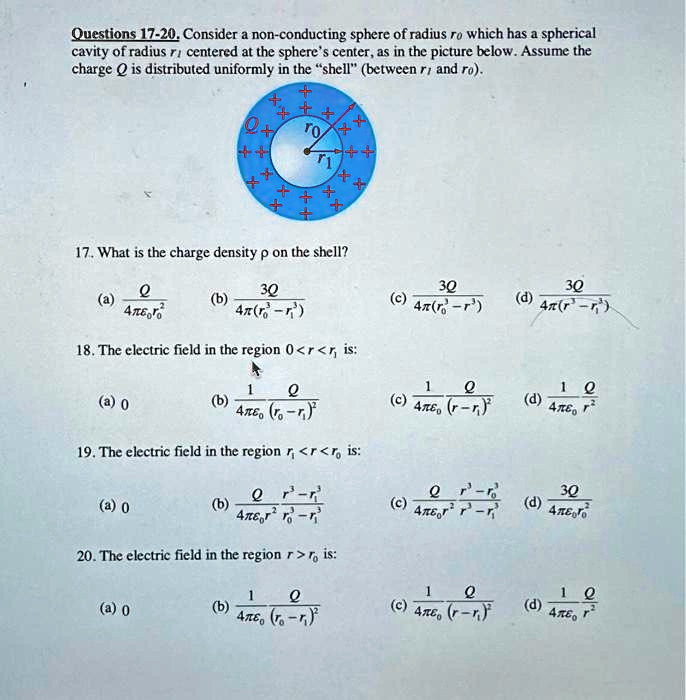 Questions 17-20. Consider a non-conducting sphere of radius ro which ...