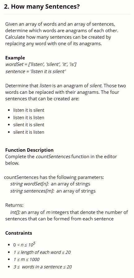 Solved Title Sentence Creation With Anagrams In C Given An Array Of Words And An Array Of