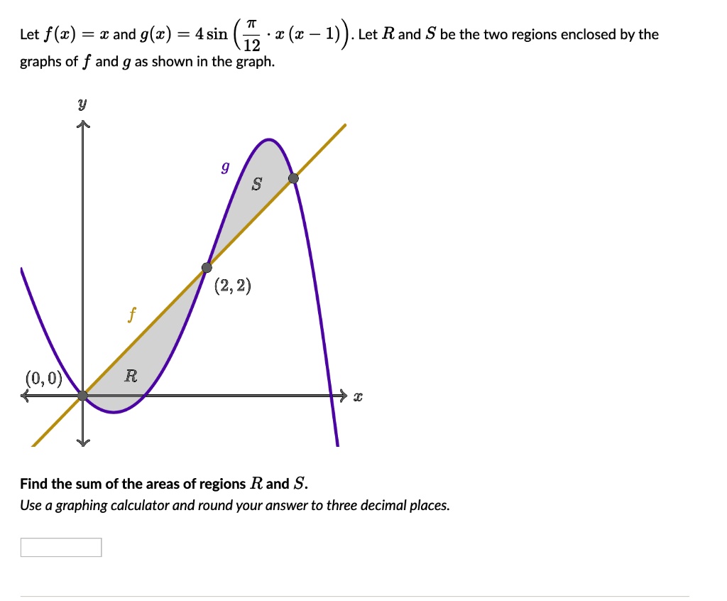 SOLVED: Let f(x) T and g(1) = 4 sin 12 T (2 1)) Let Rand be the two regions enclosed by the ...