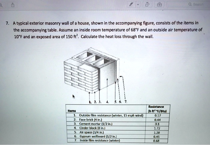 SOLVED: 7. A typical exterior masonry wall of a house,shown in the ...