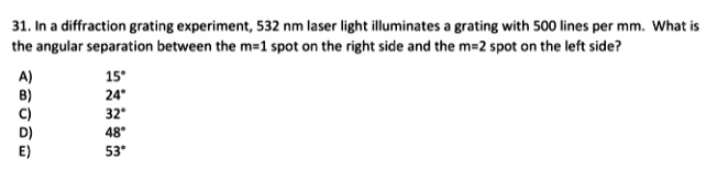 Solved In A Diffraction Grating Experiment 532 Nm Laser Light Illuminates Grating With 500