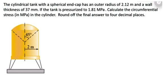SOLVED: The cylindrical tank with a spherical end-cap has an outer ...