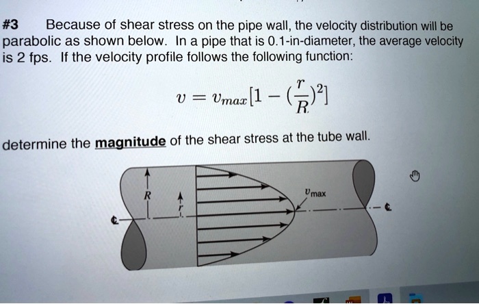 SOLVED: Because of shear stress on the pipe wall, the velocity ...
